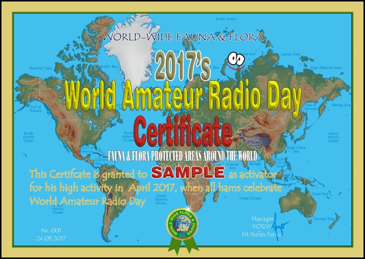 WORLD RADIO AMATEUR DAY 2017 certificate | WWFF